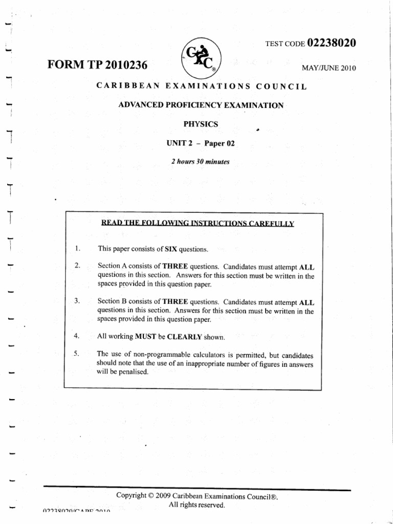 Physics Past Paper 2 2010 | PDF | Electromagnetism | Materials Science