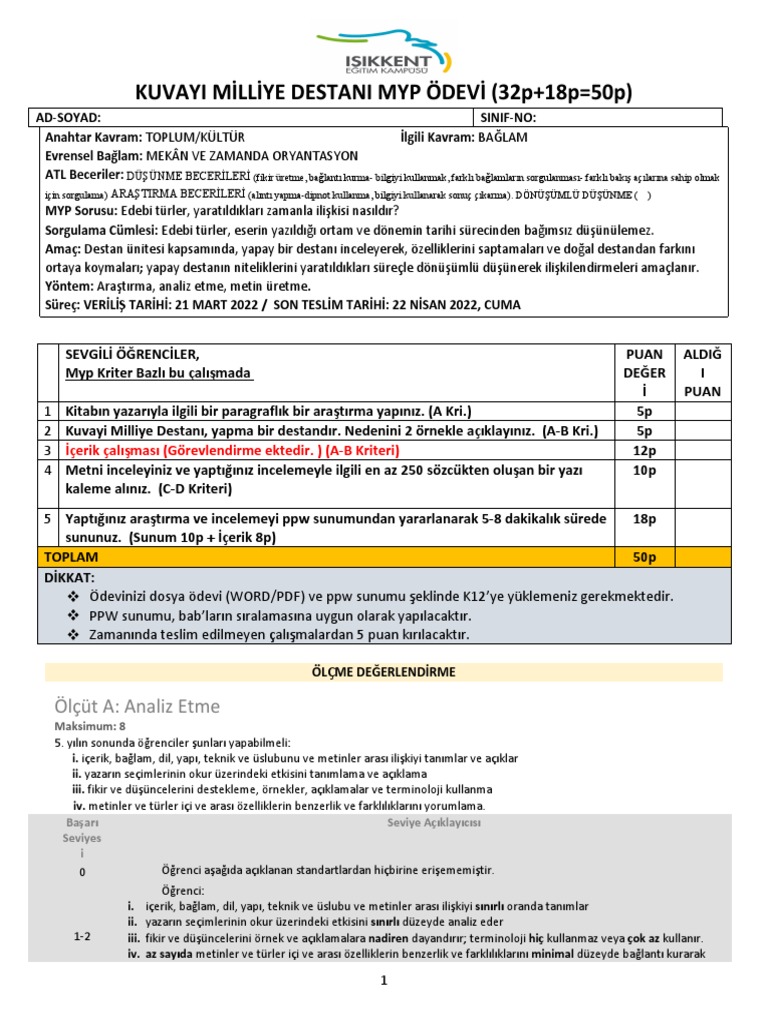 TURKCE 50p Odev Myp | PDF