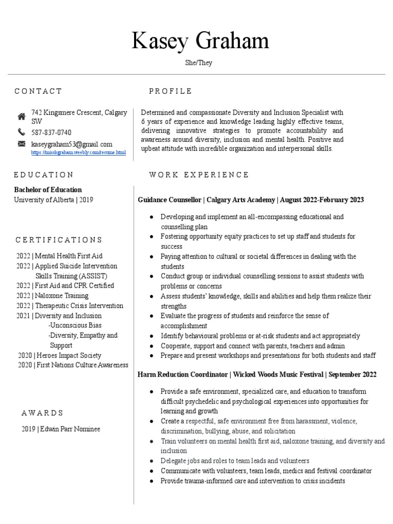Kasey Graham Resume HR Consultant Edib | PDF | Mental Health ...