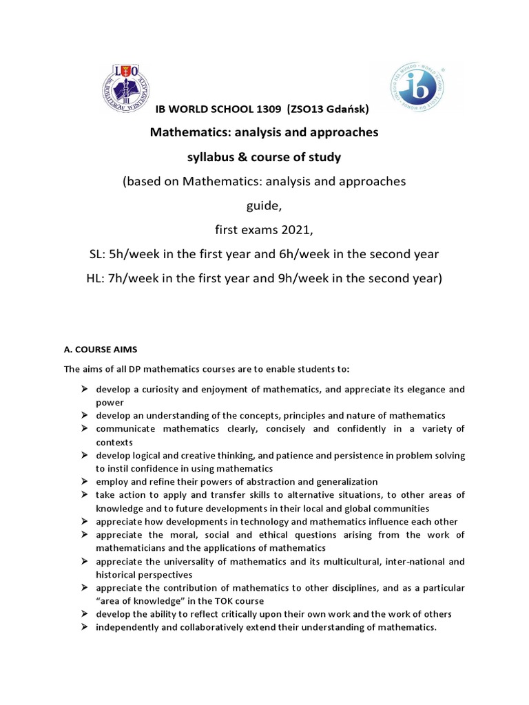Syllabus Mathematics - Analysis and Approaches | Download Free PDF ...