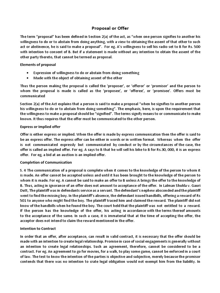 An Analysis of the Key Elements and Types of Proposals and Offers Under ...