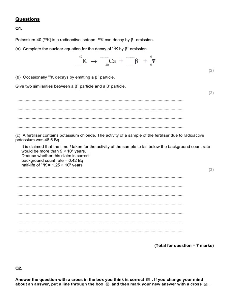 Radioactivity 9a Questions | PDF | Radioactive Decay | Ionizing Radiation