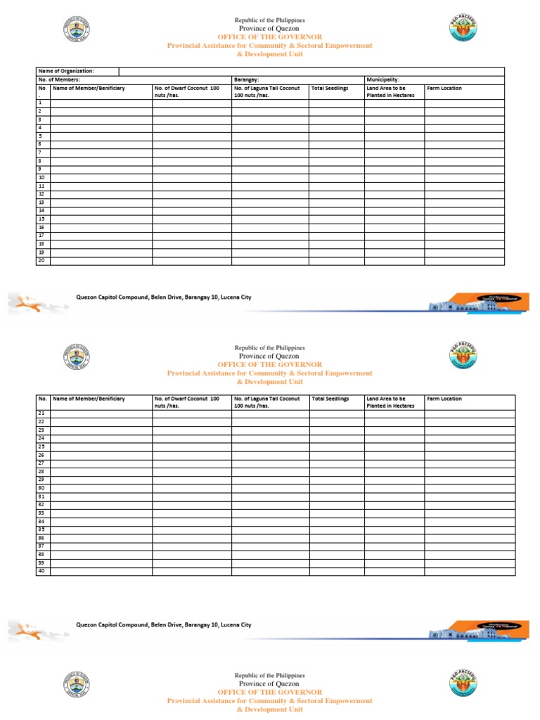 Form For PCA Data | PDF | Arecaceae | Tropical Fruit