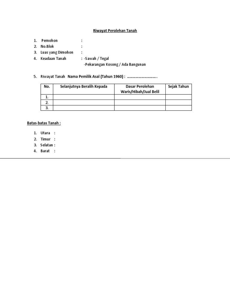 Riwayat Perolehan Tanah dan Statusnya | PDF