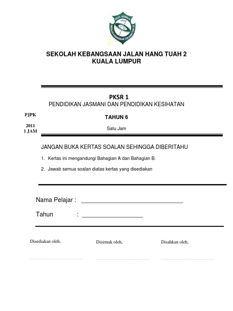 Ujian Akhir Tahun KSSR Tahun 6 PJK Set5 | PDF | Gaya Hidup