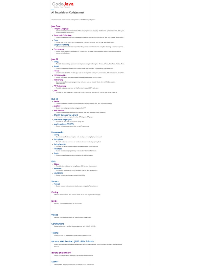 All Java Tutorials - CodeJava.net | PDF | Java (Programming Language) | Spring Framework