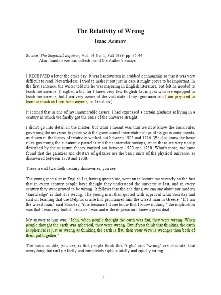 The Relativity of Wrong - Isaac Asimov | PDF | Physical Sciences | Science