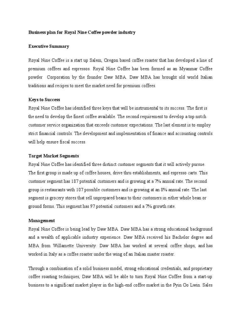 Business Plan For Coffee Powder Industry Sample | PDF | Coffee ...
