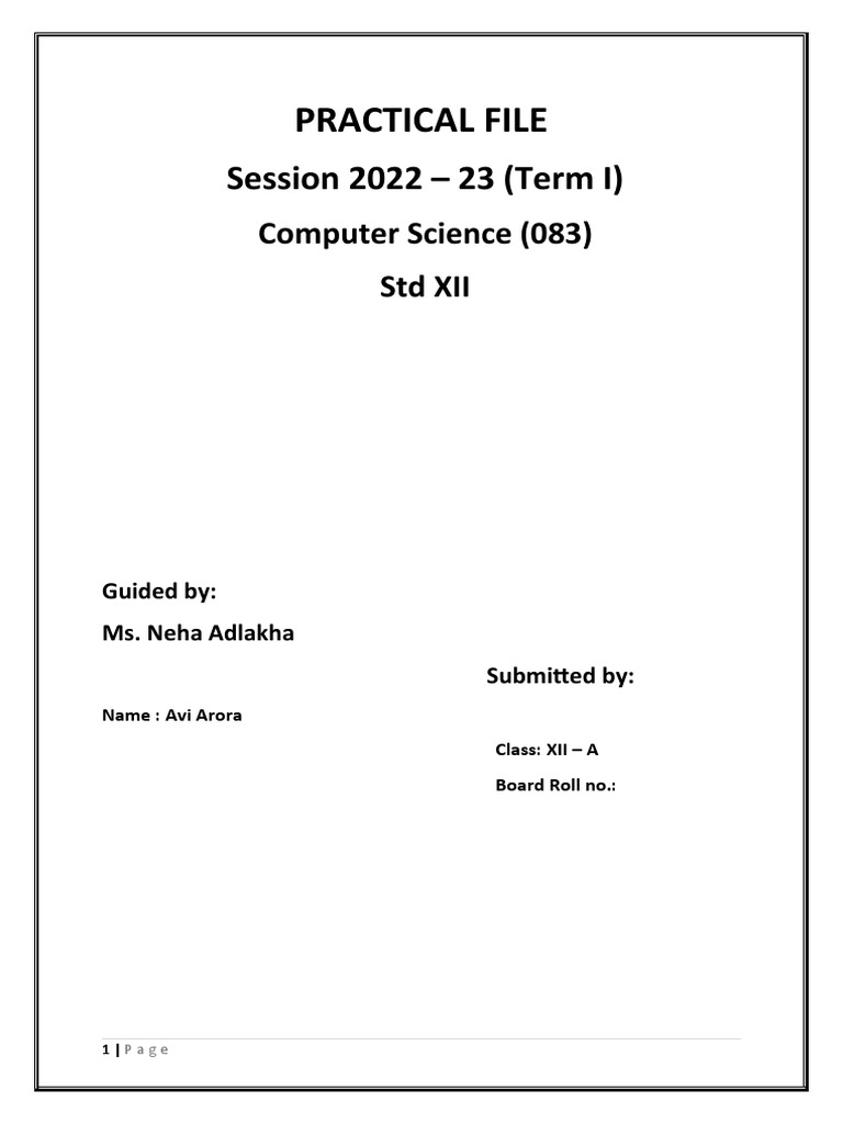 Avi Arora Computer Science Practical File | Download Free PDF | Table (Database) | Computer File
