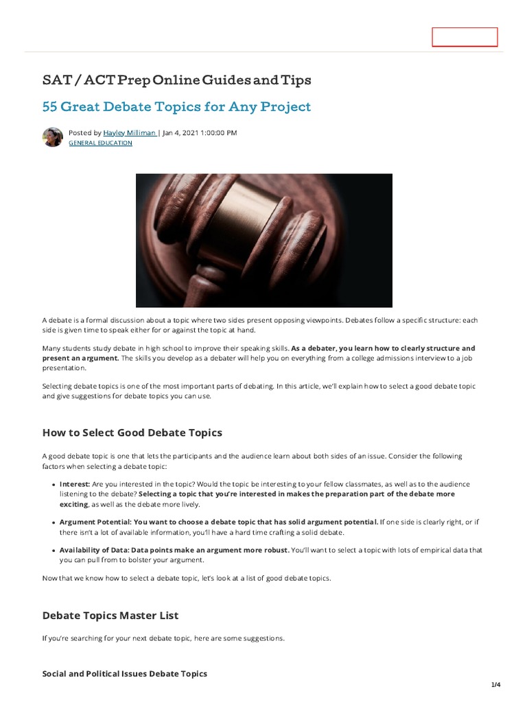 Great Debate Topics For Any Project | PDF | Advanced Placement | Human