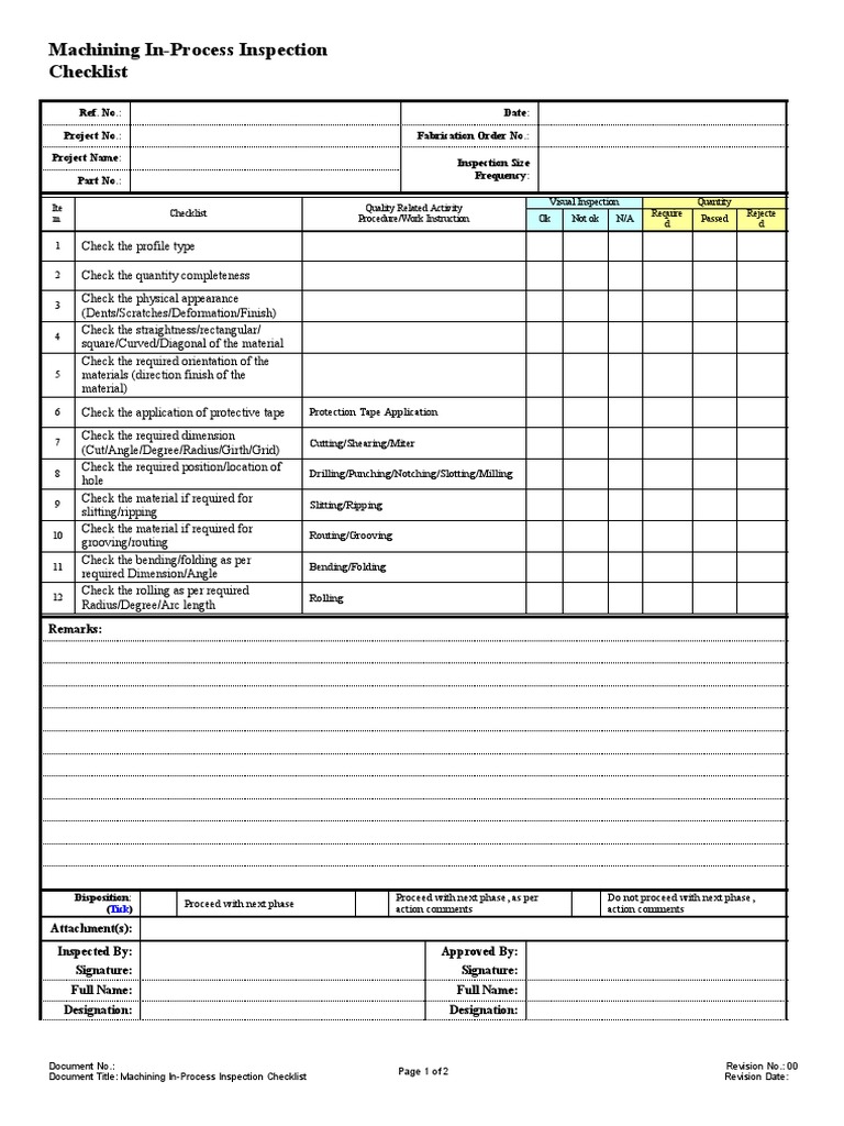 Machining In-Process Inspection Checklist | PDF | Secondary Sector Of ...