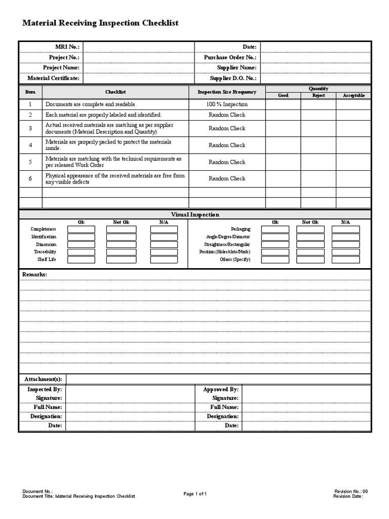 Material Receiving Inspection Checklist | Download Free PDF | Business ...