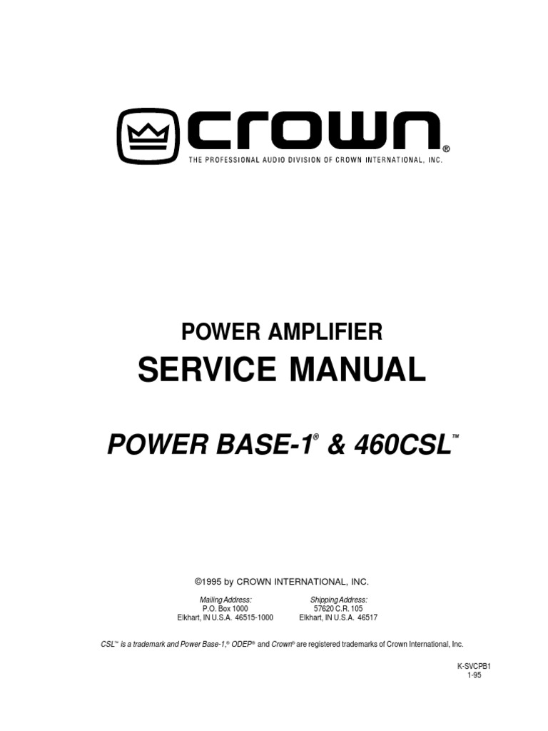 Crown Base-1 460csl | PDF | Amplifier | Operational Amplifier