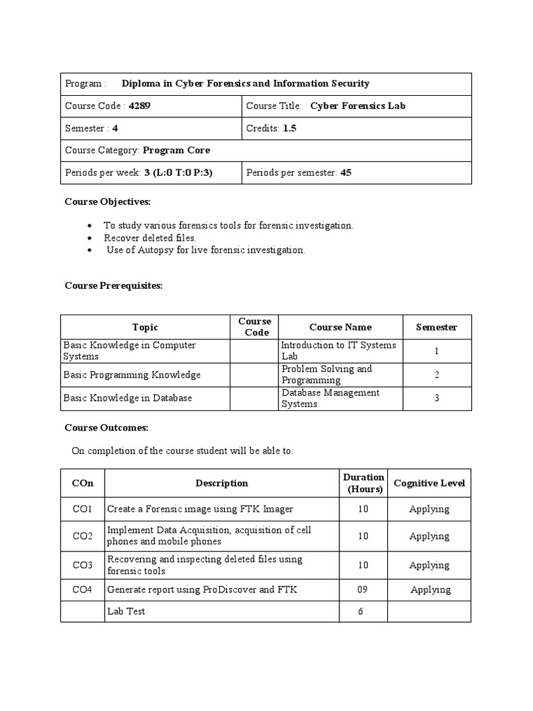 Course Objectives | PDF | Computer Forensics | Computing