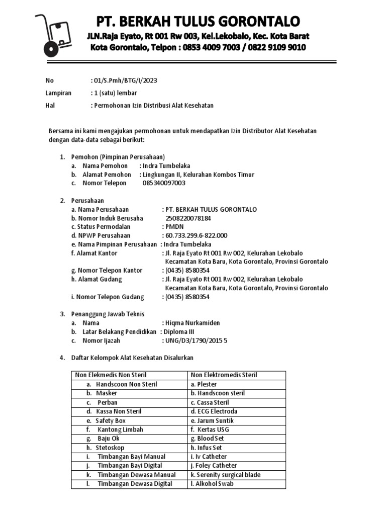 Permohonan Izin Distribusi Alat Kesehatan | PDF