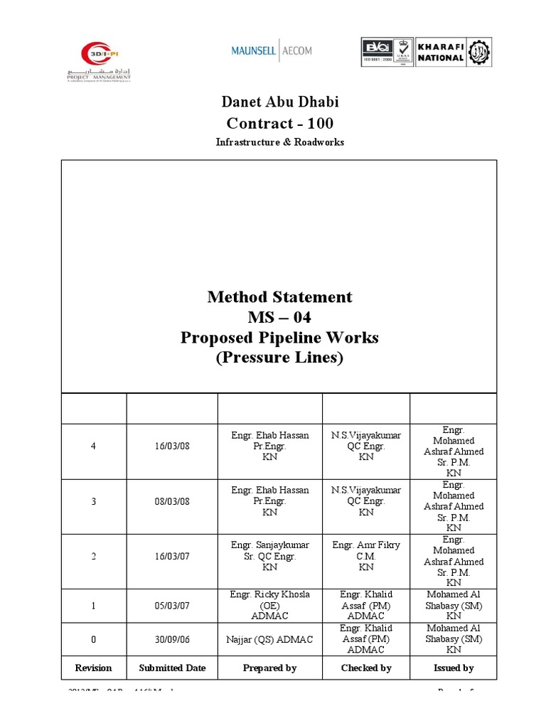 Method Statement Pressure Testing | PDF | Pipe (Fluid Conveyance ...