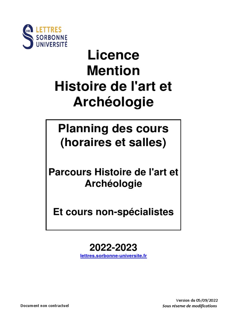 Planning Licence Histoire de l'Art 2022-2023 | PDF | Linguistique | Langues