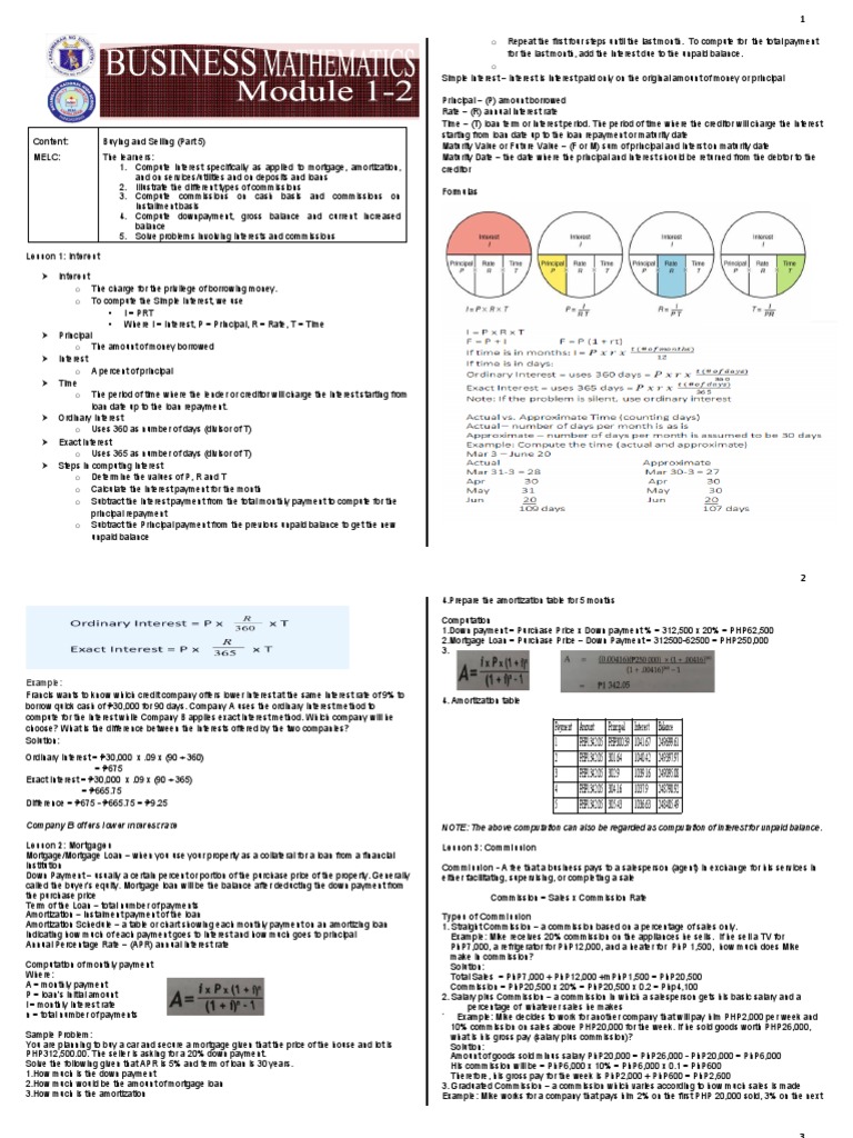 BM Module 1 2 Q2W1 2 Final | PDF | Interest | Loans