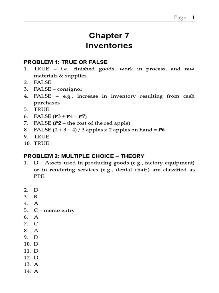 Sol. Man. - Chapter 7 - Inventories - Ia Part 1a - 2020 Edition | PDF ...