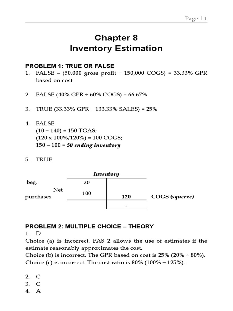 Sol. Man. - Chapter 8 - Inventory Estimation - Ia Part 1a - 2020 Edition | PDF | Cost Of Goods ...