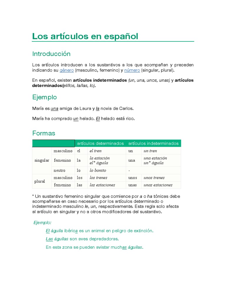 Los Artículos en Español | PDF | Sustantivo | Adjetivo