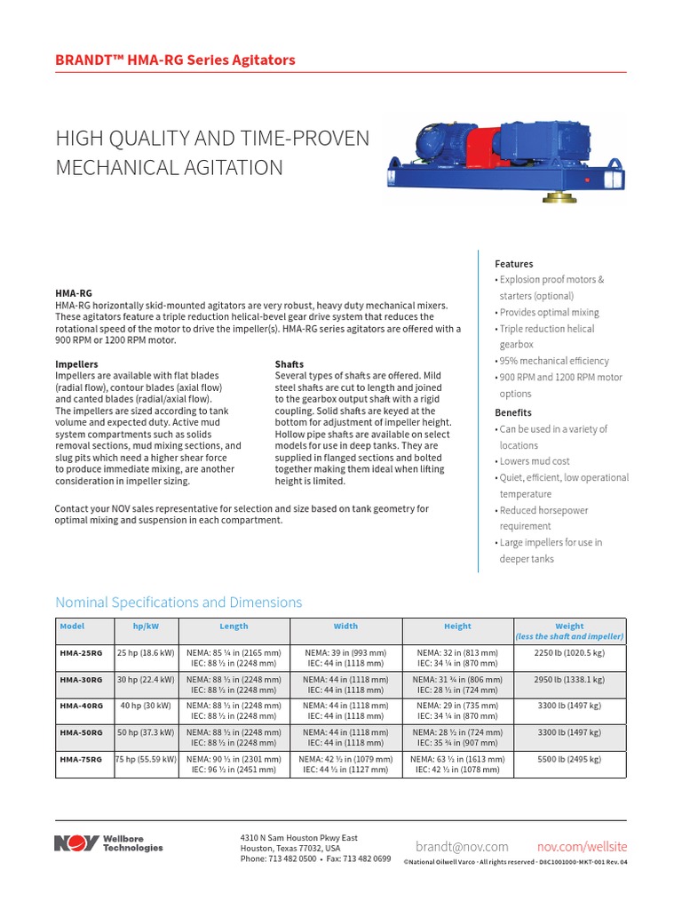 BRANDT HMA RG Series Agitators Spec Sheet English | PDF | Mechanical ...