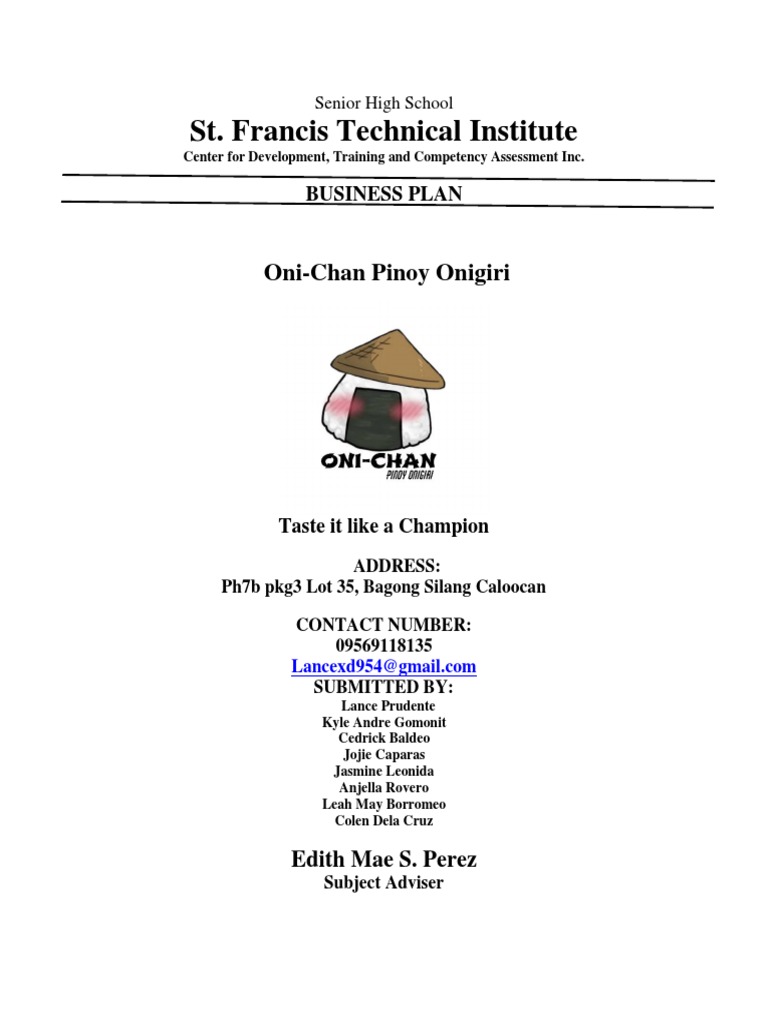 Oni Chan Business Plan FINAL | PDF | Career & Growth | Business