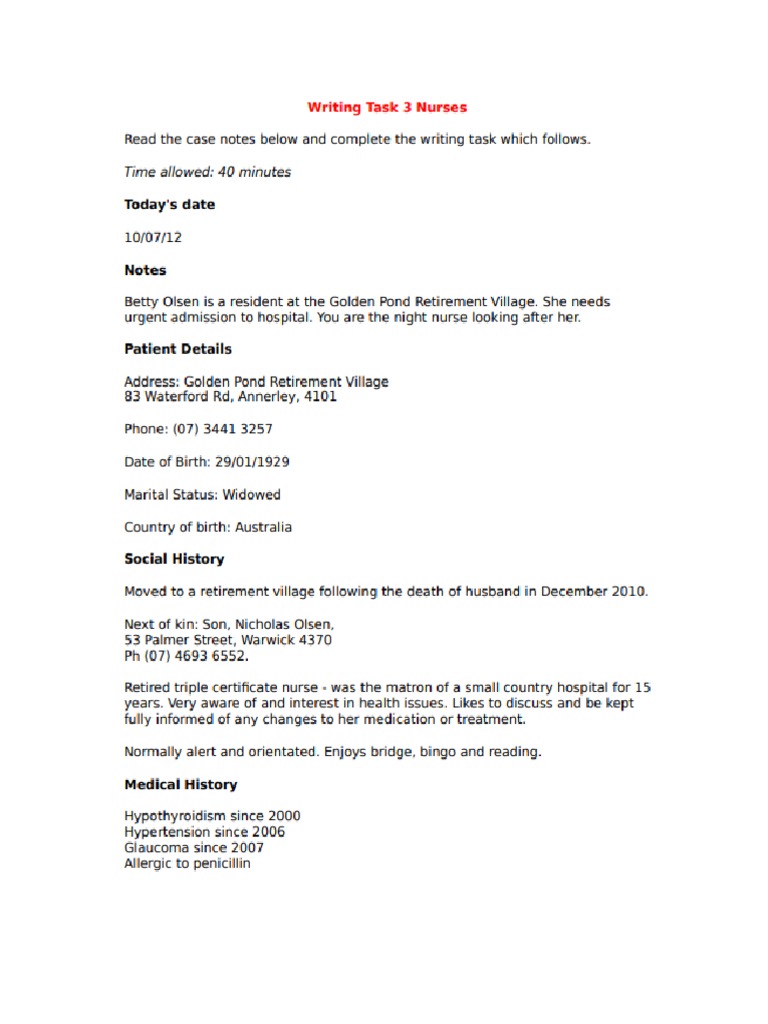 Case Notes For Betty Olsen | PDF