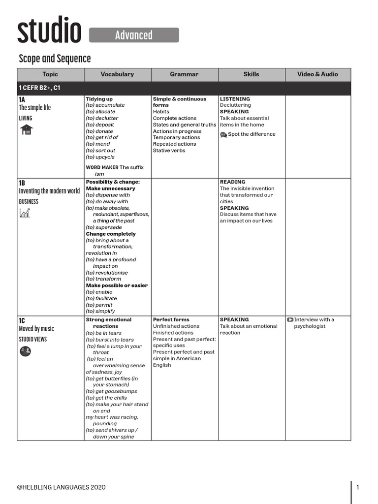 STUDIO Advanced Scope Sequence | PDF | Language Mechanics | Languages