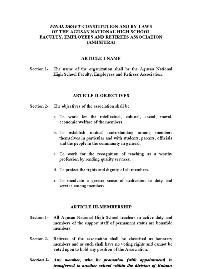 Final Draft Constitution and By-Laws January, 2011 | PDF | Quorum ...