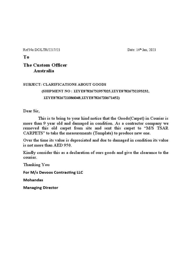 Clarification Letter for Carpet | PDF