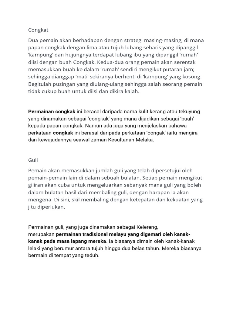 Permainan Congkak Ini Berasal Daripada Nama Kulit Kerang Atau Tekuyung ...