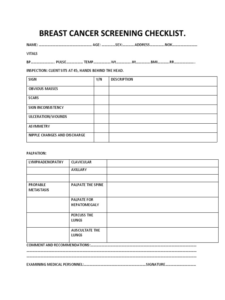 Breast Cancer Screening Checklist | PDF Breast Cancer Screening Checklist | PDF