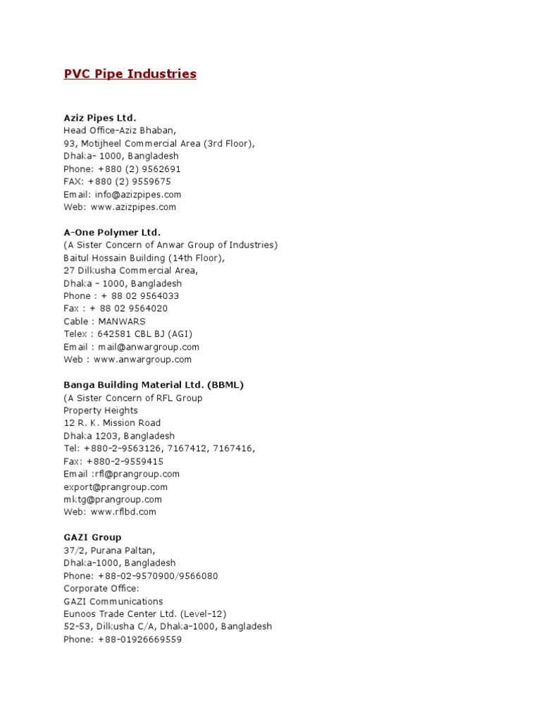 PVC Pipe Industries Bangladesh | PDF | Plastic | Polymers