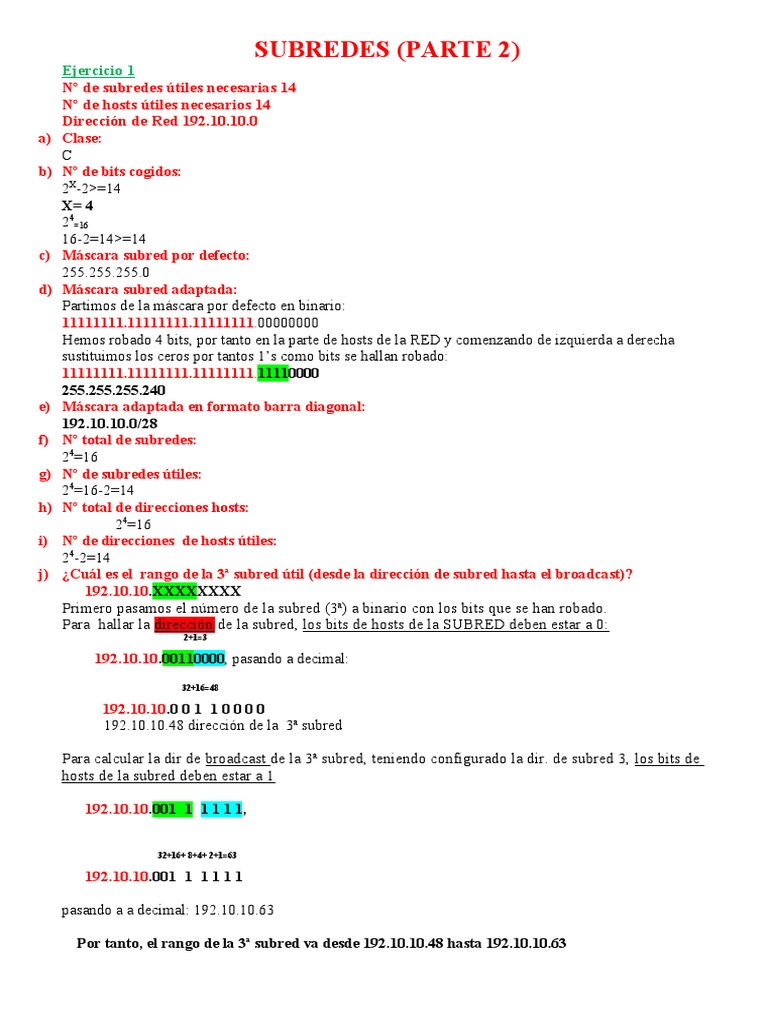 Ejercicios de Subredes y Máscaras IP | PDF | Protocolos de internet | Protocolos Osi