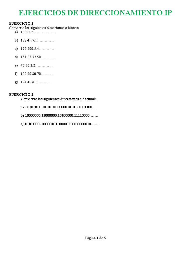 6.-Clase-EJERCICIOS DE Direccionamiento Ip ENUNCIADOS | PDF | Dirección IP | Protocolos de internet