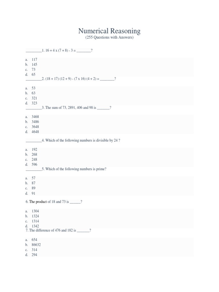Numerical Reasoning (255 Questions With Answers) | PDF | Odds | Volume