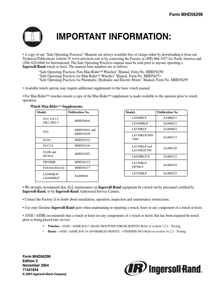Ingersoll Rand FA10 Popeye Winch Air Tugger Manual | Download Free PDF ...