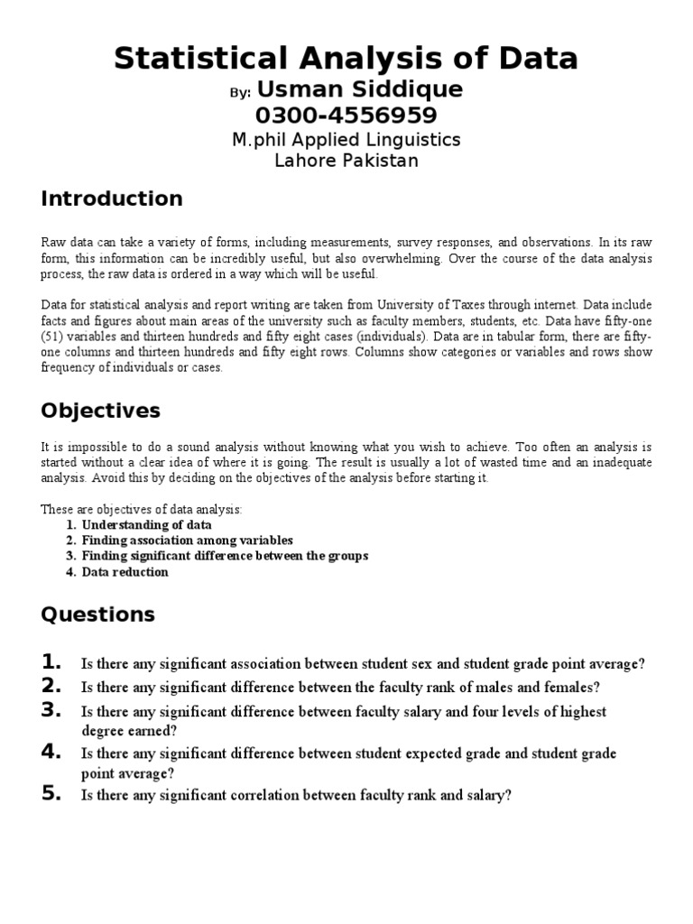 Statistical Analysis of Data With Report Writing | PDF | Student's T ...
