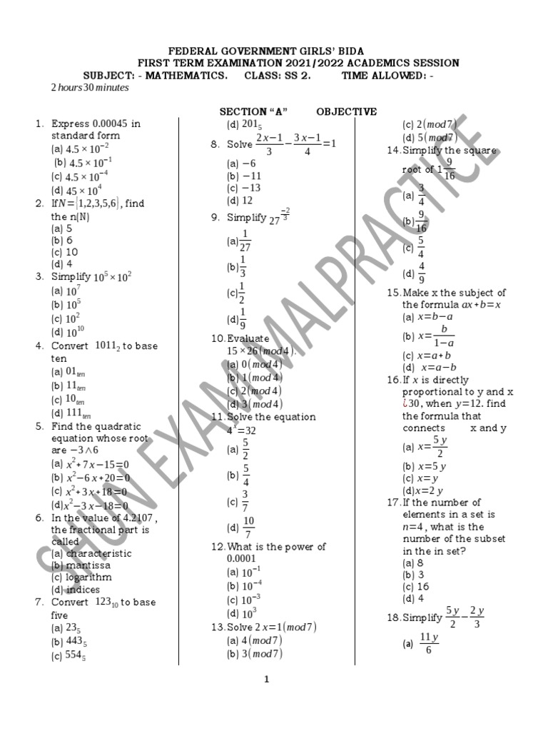 ss2 Maths | PDF | Mathematics | Elementary Mathematics