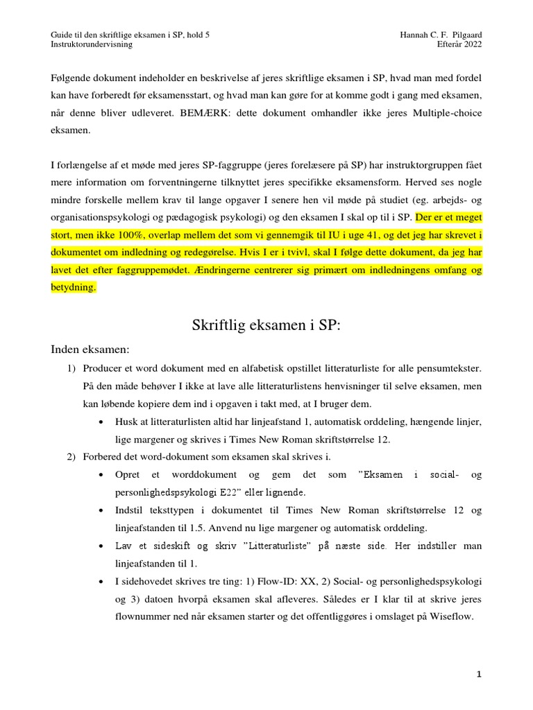 Opdateret Skriftlig Eksamen 101 (H5) | PDF