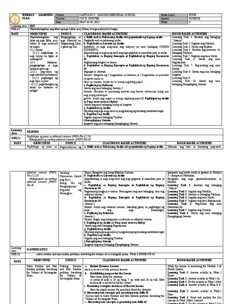 Grade 4 DLL-Q4-W4 | PDF