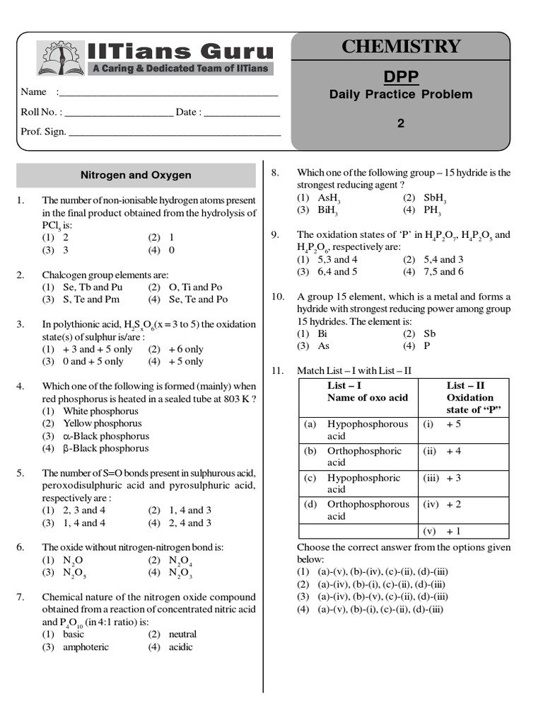 Chemistry DPP - Concise Multiple Choice Questions | PDF | Nitrogen ...