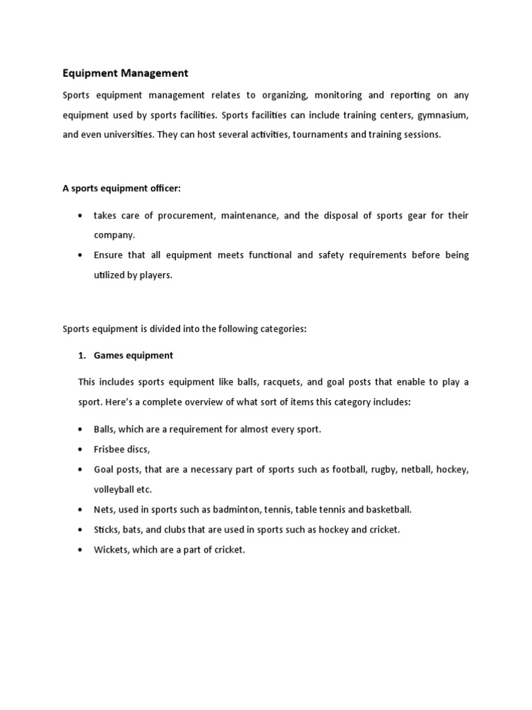 Sports Equipment Management Guide | PDF | Technology & Engineering