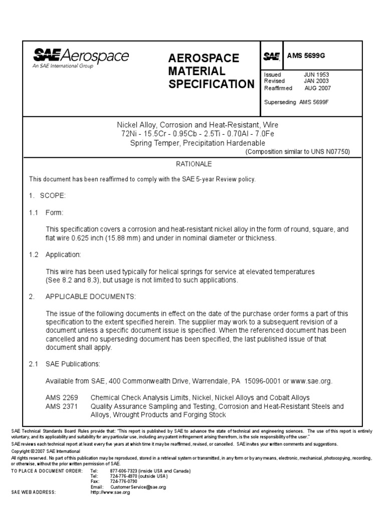 AMS 5699 G (Provided by Customer) | PDF | Ultimate Tensile Strength ...