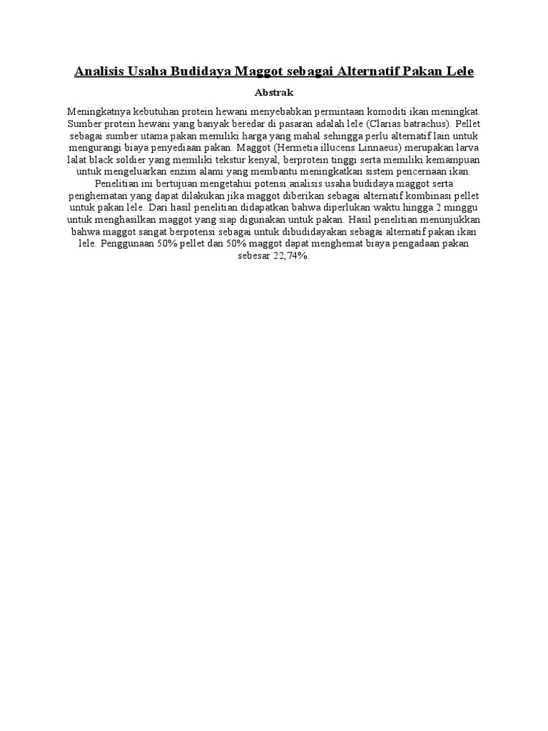 Analisis Usaha Budidaya Maggot Sebagai Alternatif Pakan Lele | PDF