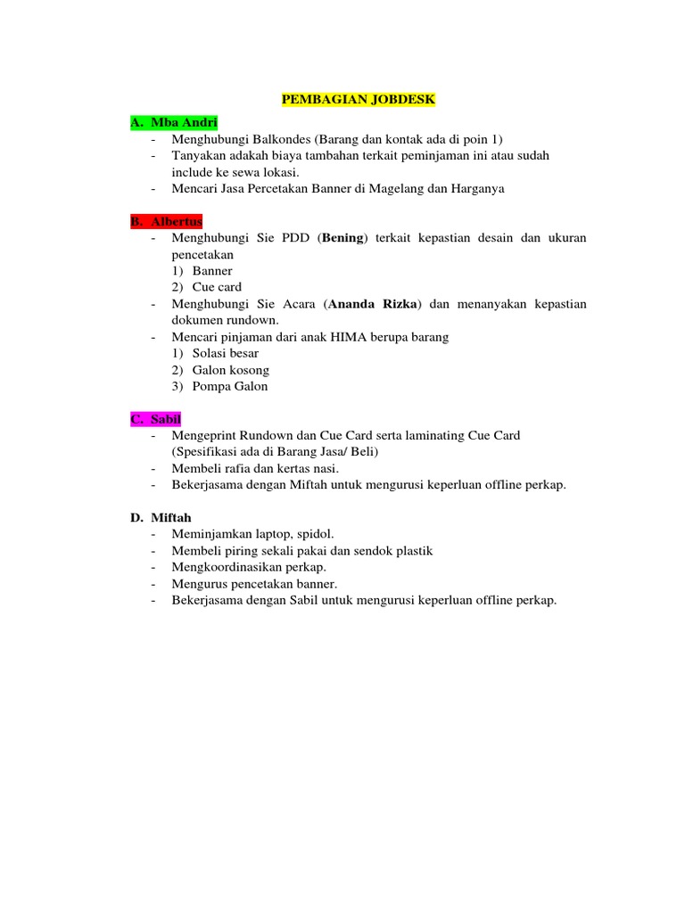 Pembagian Jobdesk Perkap Dies Natalis | PDF