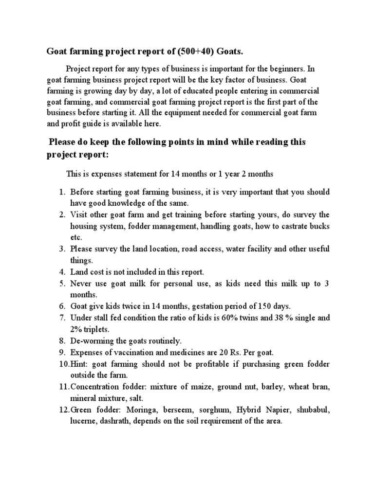 Goat Farming Project Report 500 20 Goats | PDF | Goat | Agriculture