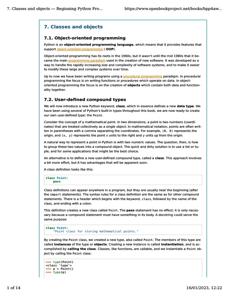 Classes-7 - BPP Python | PDF | Method (Computer Programming) | Object ...