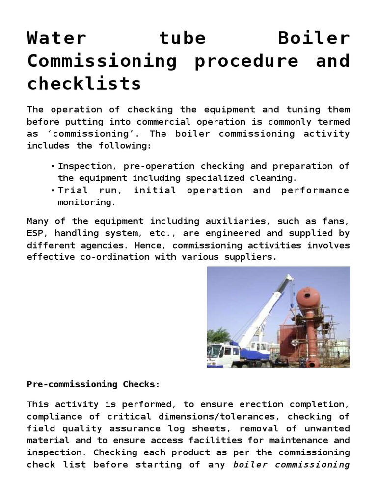Comprehensive Water Tube Boiler Commissioning Procedure and Checklist ...